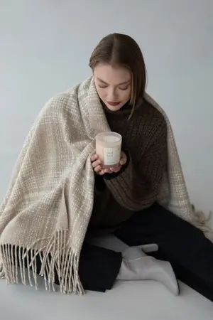SSKEIN Rustic Plaid Throw - Taupe