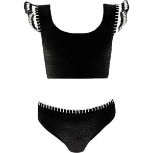 NESSI BYRD Hand-knitted Ruffle Bikini - Black