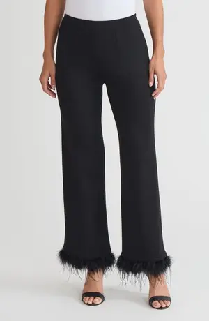 Ming Wang Knit Feather Wide Leg Pants