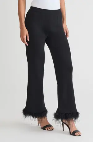 Ming Wang Knit Feather Wide Leg Pants