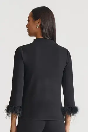 Ming Wang Embellished High Neck Knit Top
