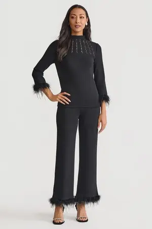 Ming Wang Embellished High Neck Knit Top