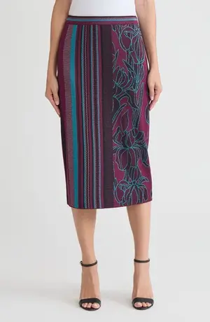 Ming Wang Jacquard Knit Midi Skirt
