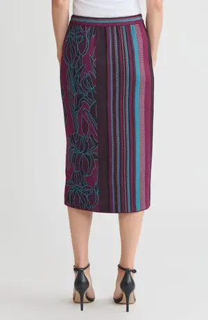 Ming Wang Jacquard Knit Midi Skirt