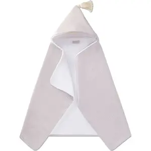 MINIMOI Baby Mini-striped Cotton-lined Hooded Towel - White