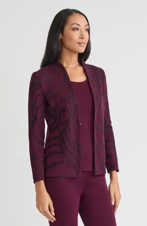 Ming Wang Heritage Rosette Jacquard Knit Jacket