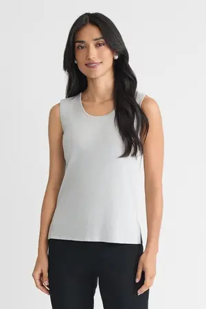 Ming Wang Mid-length Scoop Neck Knit Tank - Silver