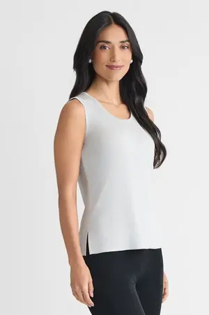Ming Wang Mid-length Scoop Neck Knit Tank - Silver