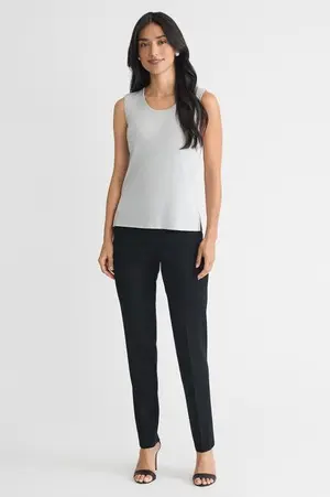 Ming Wang Mid-length Scoop Neck Knit Tank - Silver