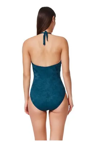 GOTTEX Jolene Textured Deep V Neck One Piece - Petrol