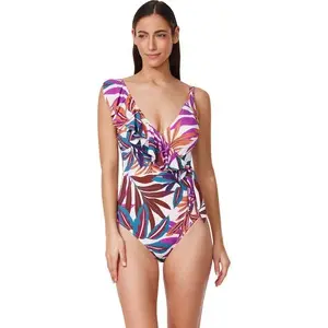 GOTTEX Plantopia V-neck Surplice Ruffle One Piece - Multi