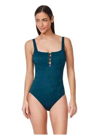 GOTTEX Jolene Textured Square Neck One Piece - Petrol