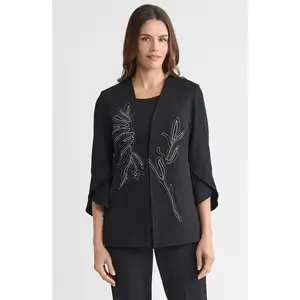 Ming Wang Embroidered Crepe Jacket - Black
