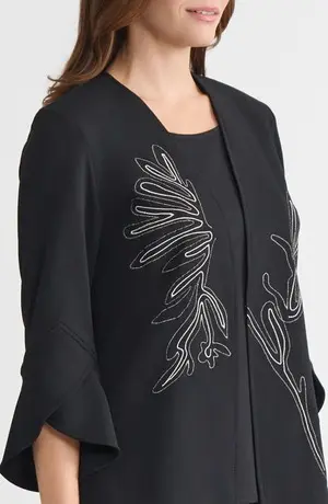 Ming Wang Embroidered Crepe Jacket - Black