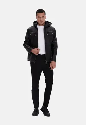 FURNIQ UK Horace Patterned Leather Jacket - Black