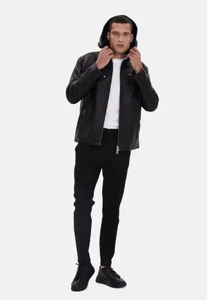 FURNIQ UK Horace Patterned Leather Jacket - Black