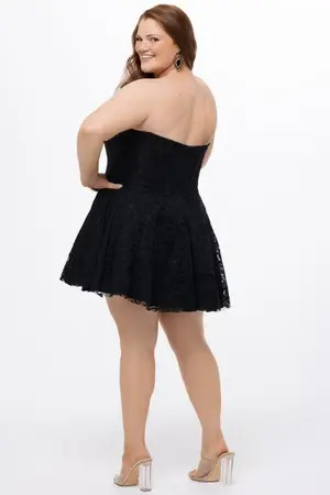 SYDNEY'S CLOSET Strapless Lace Bustier Mini Dress