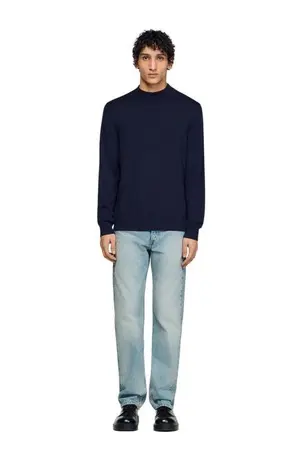 Sandro Wool High Neck Sweater - Midnight Blue
