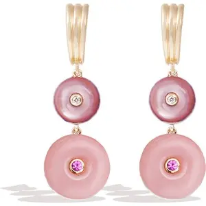 CAMPBELL + CHARLOTTE Evolve Stone Inlay Chandelier Earrings - Pink- Gold