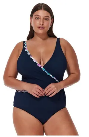 GOTTEX Canva Tricolore V-neck Surplice One-piece - Navy