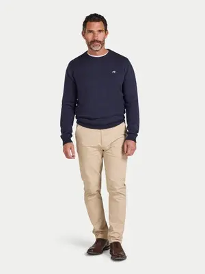 RAGING BULL Crew Neck Cotton Cashmere Sweater - Navy