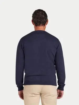 RAGING BULL Crew Neck Cotton Cashmere Sweater - Navy