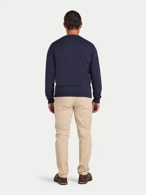 RAGING BULL Crew Neck Cotton Cashmere Sweater - Navy