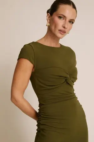 SIX STORIES Twist Bust Short Sleeve Dress - Fern