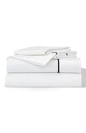 ELA LANE USA Heirloom Organic Percale Sheet Set - White/blue