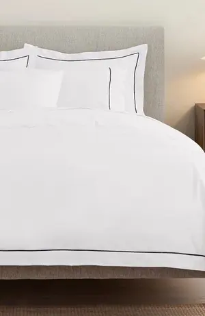 ELA LANE USA Heirloom Organic Percale Sheet Set - White/blue