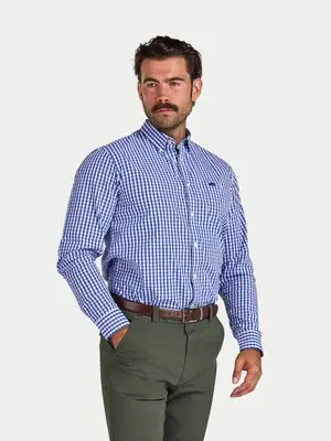 RAGING BULL Classic Long Sleeve Gingham Shirt - Navy