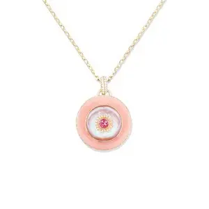CAMPBELL + CHARLOTTE Evolve Stone Inlay Disk Pendant Necklace - Pink- Gold
