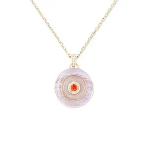 CAMPBELL + CHARLOTTE Evolve Stone Inlay Disk Pendant Necklace - Purple- Gold
