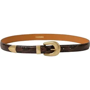 Sandro Python-effect Leather Belt - Black Brown