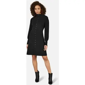 YUMI Knitted Button-up Midi Dress - Black