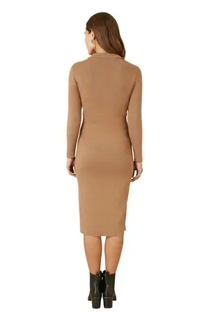 YUMI Knitted Button Detailed Midi Dress - Brown