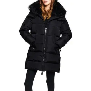 Sam. Addison Water Resistant Down Puffer Coat With Genuine Shearling Collar - Matte Black
