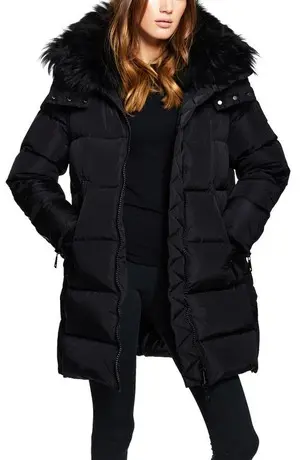 Sam. Addison Water-resistant Down Puffer Coat With Shearling Collar
