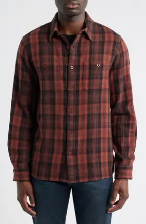 Ag Mason Plaid Flannel Button-up Shirt - Burgundy Multi