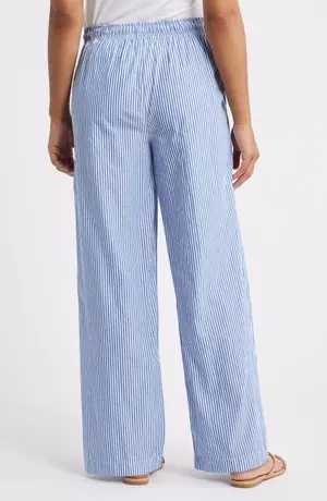 BEACHLUNCHLOUNGE Reed Stripe Cotton Pants - Maya Blue