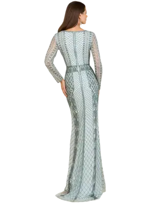 LARA NEW YORK Long Sleeve Beaded Tulle Dress - Lightblue