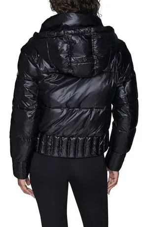 Karl Lagerfeld Paris Cropped Puffer Bomber Jacket - Black