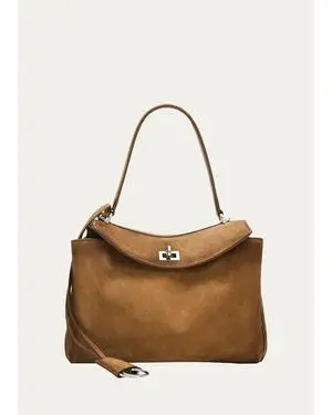 Balenciaga Small Suede Top-Handle Bag Camel