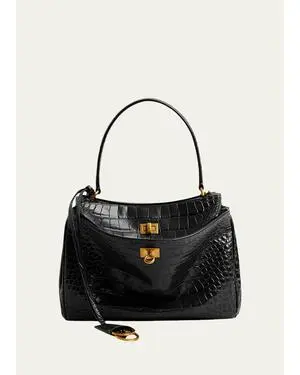 Balenciaga Rodeo Croc-embossed Top-handle Bag - Black