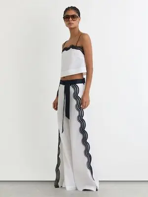 REISS Felicity Linen Cami Top - Ivory/navy