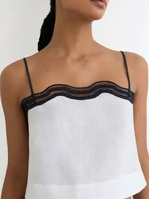REISS Felicity Linen Cami Top - Ivory/navy