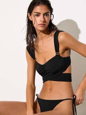 REISS Maisie Twist-front Ruched Bikini Top - Black