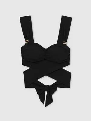 REISS Maisie Twist-front Ruched Bikini Top - Black