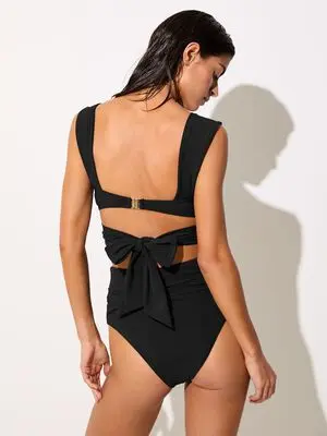 REISS Maisie Twist-front Ruched Bikini Top - Black