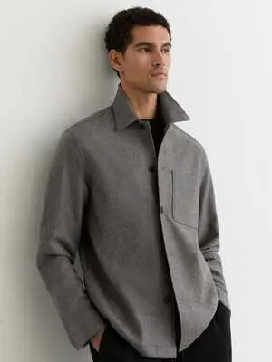 REISS Cooper Wool-blend Patch-pocket Overshirt - Soft Grey
